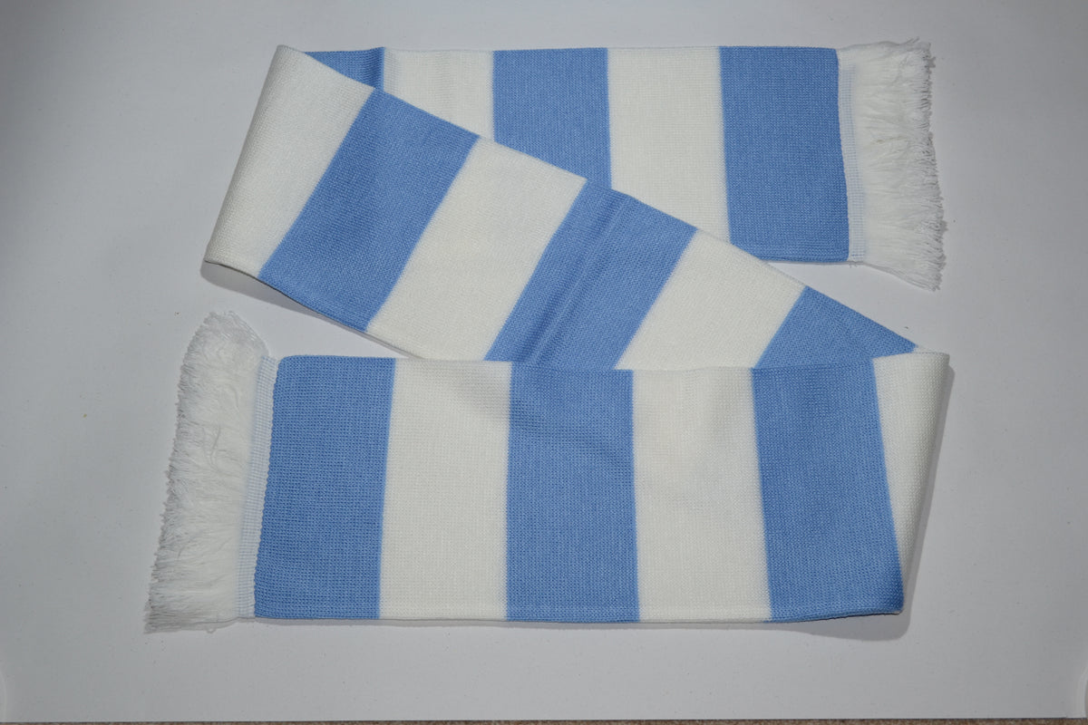 Sky Blue and White Bar Acrylic Football Scarf – FootieFans